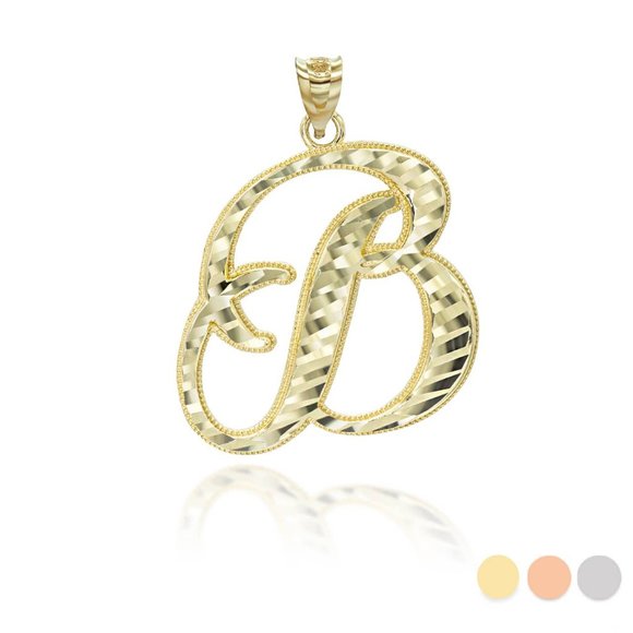 Element Shine | Jewelry | Solid 4k Gold Cz Cut Cursive Initial Letter B ...